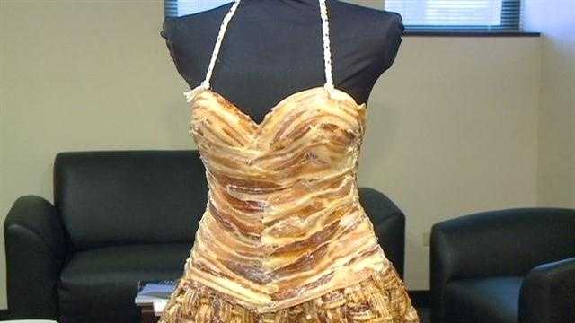 Bacon Queen crowned, wears bacon dress