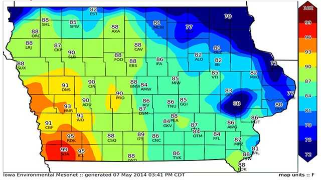 Temps pushing 99 degrees in part of Iowa right now