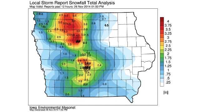 Snow totals so far across Iowa
