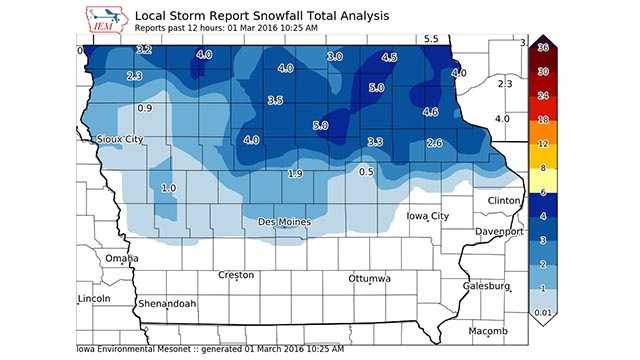 Updated snow totals being reported right now across Iowa