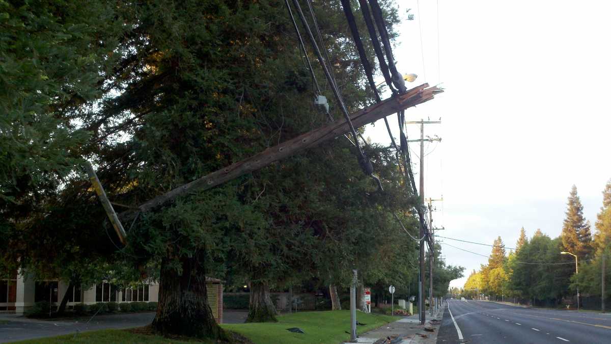 Crash leaves high-voltage power pole dangling on driver's birthday