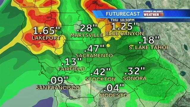 Projected rain totals over next 24 hours