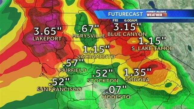 Projected rain totals over next 24 hours