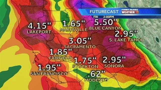 Projected rain totals over next 24 hours