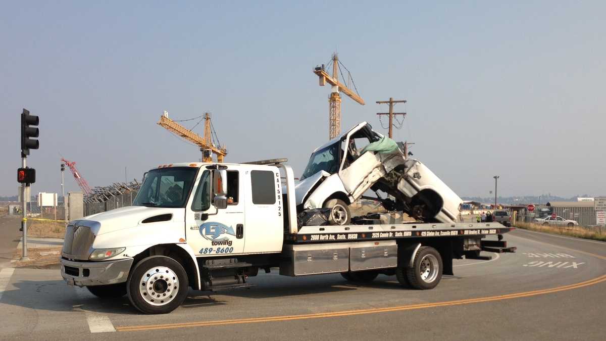Photos: Truck goes over cliff at Folsom construction site