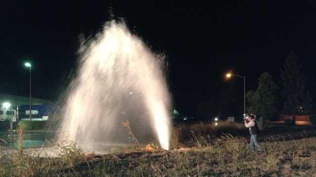 Broken fire hydrant creates 30-foot high geyser
