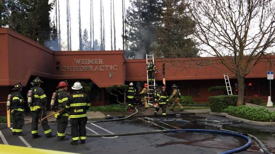 Modesto road reopens after fire at office complex