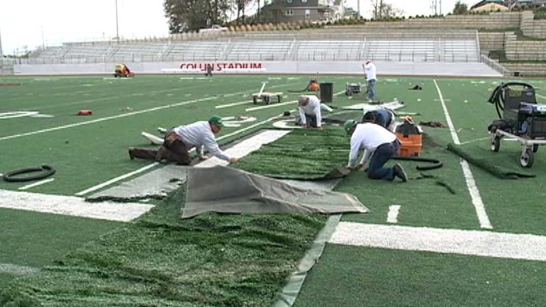 Omaha South High School works to repair turf torn by car accident