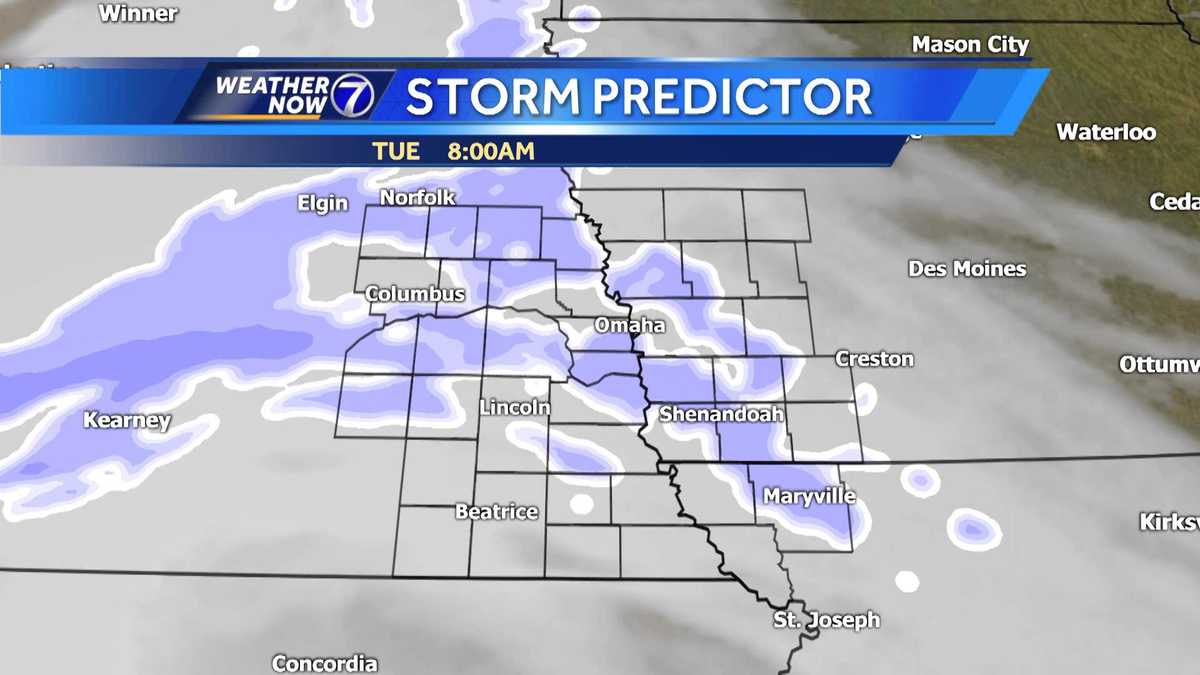 Hour-by-hour snow forecast for Tuesday
