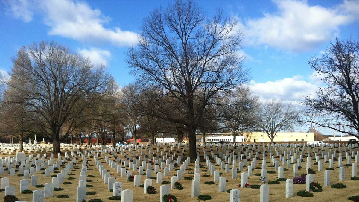 Wind blows away wreaths at National Cemetery