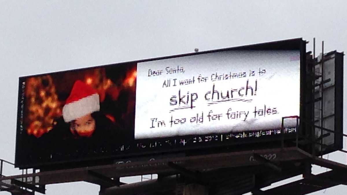 Atheist group's Christmas-themed billboard on I-49 turns heads