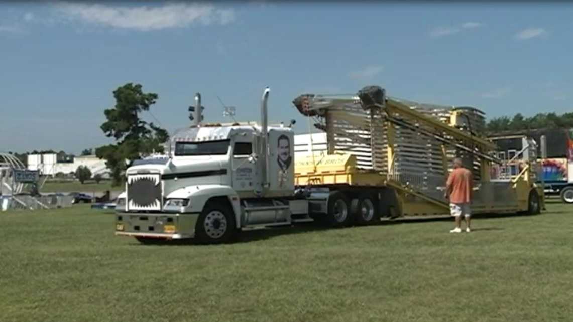 Crews set up for the Sebastian County Fair on Monday