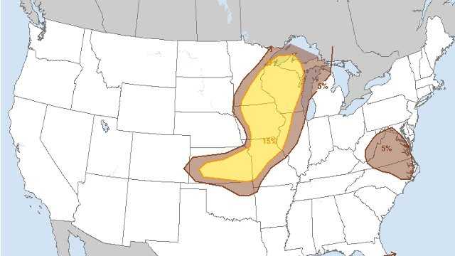 Thursday's severe weather maps and outlook