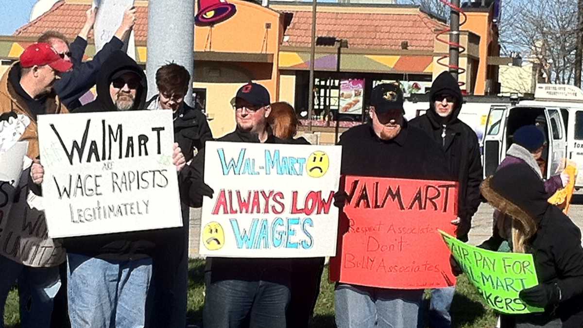 Union backers lead protests outside Walmart stores
