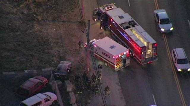 Emergency crews at scene of fiery wreck on Highway 350