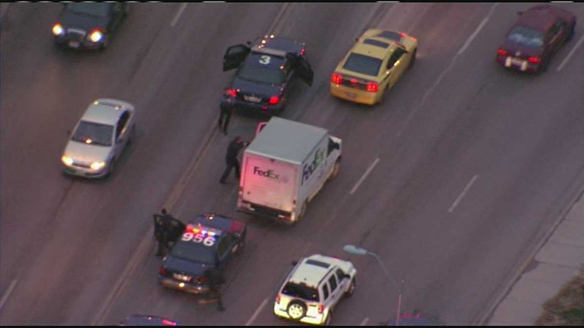Images: Police chase stolen FedEx truck through KC streets