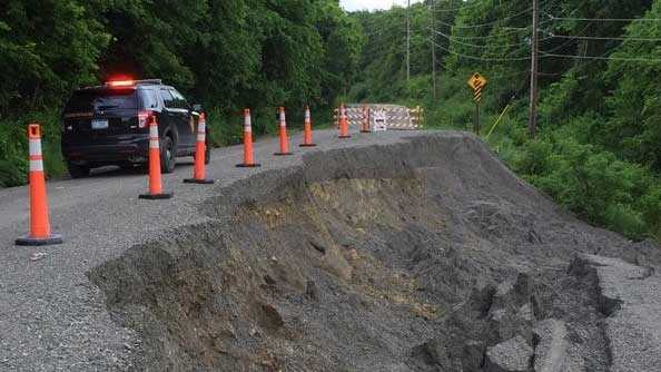 Road collapses in Leavenworth County after days of rain