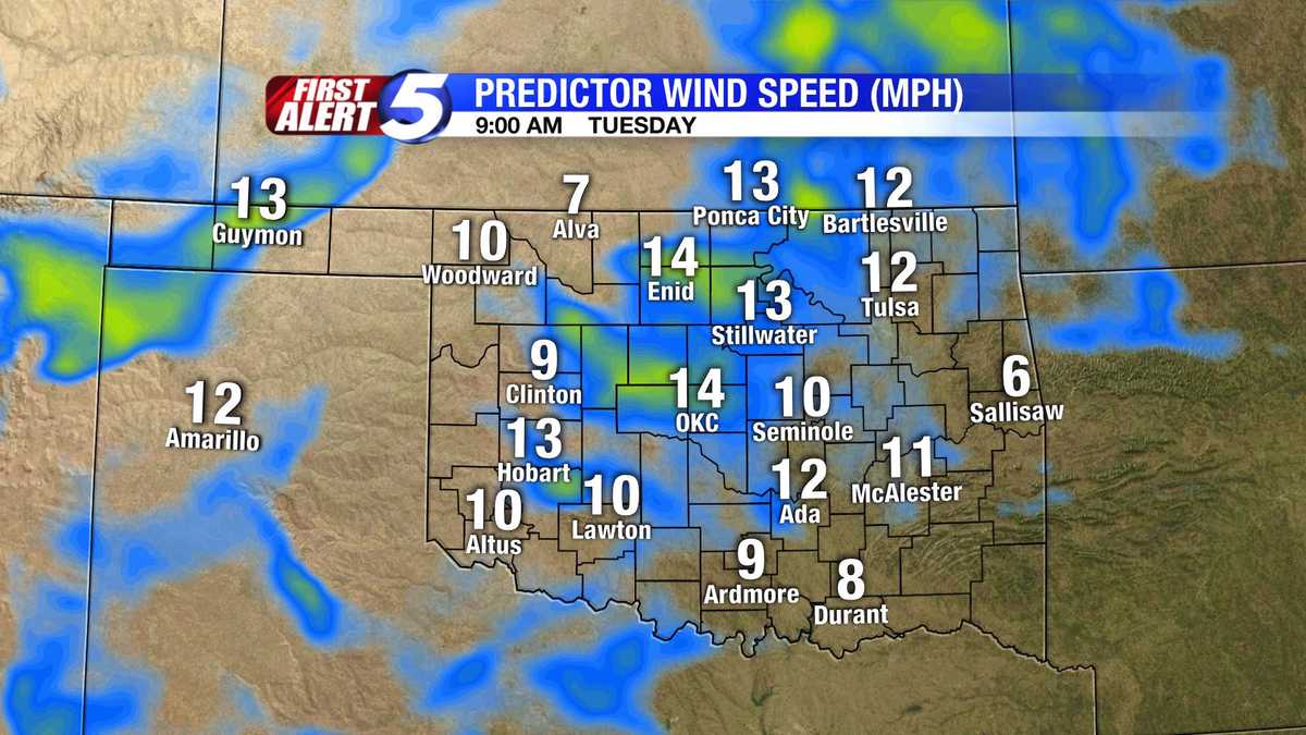 Hour-by-hour Oklahoma wind speed slideshow