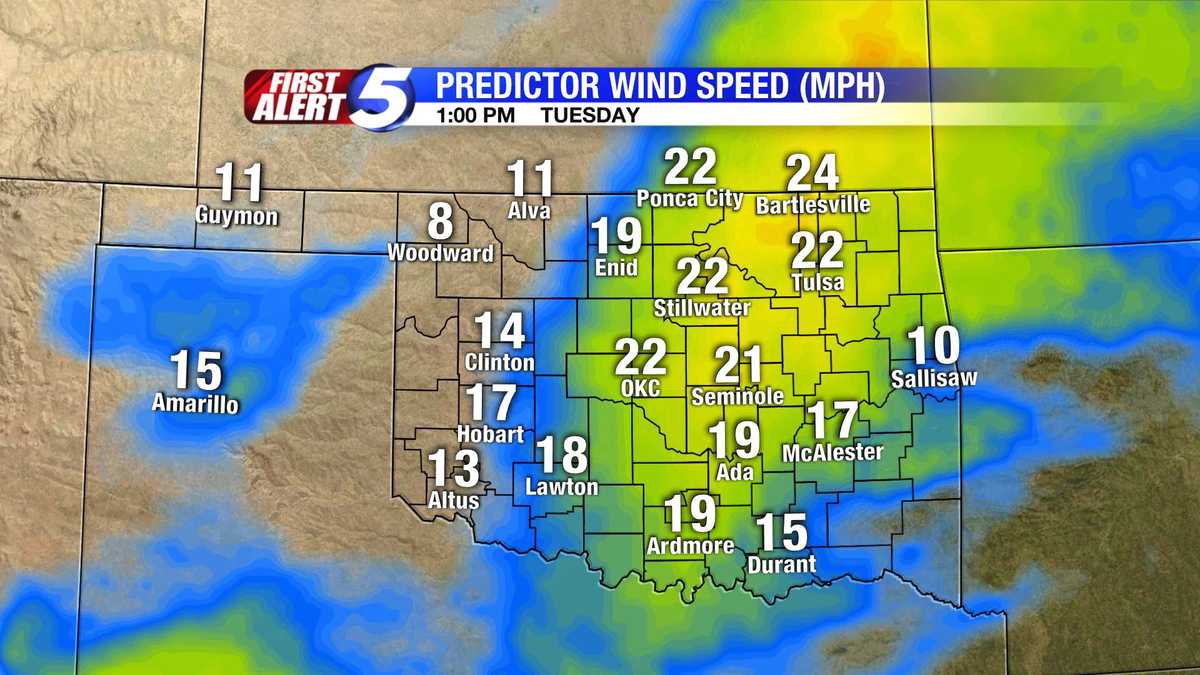 Hour-by-hour Oklahoma wind speed slideshow