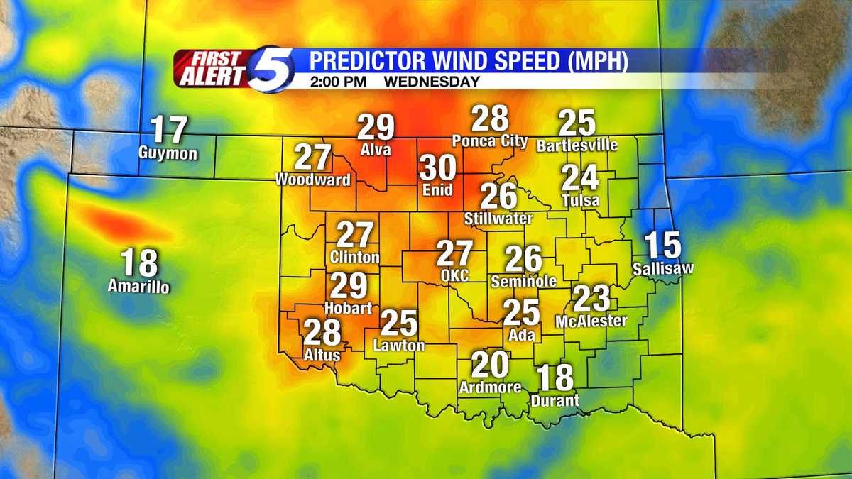 Hour-by-hour Oklahoma wind speed slideshow