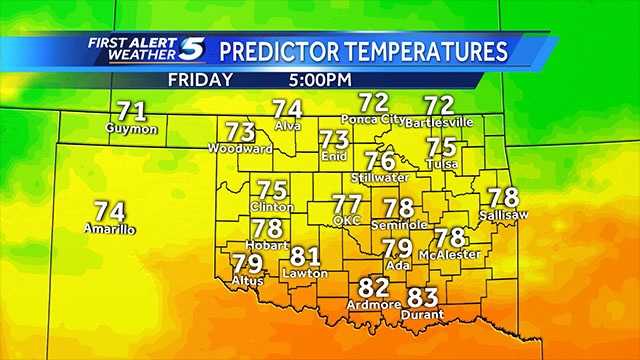 Hour by Hour Temperatures for Friday