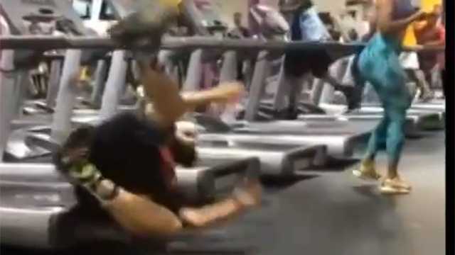 VIDEO: Man falls off treadmill, makes spectacular recovery
