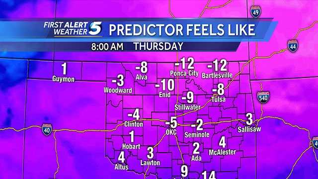 Hour-by-hour: Thursday wind chill predictor