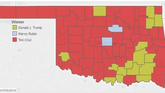 How did each county in Oklahoma vote?
