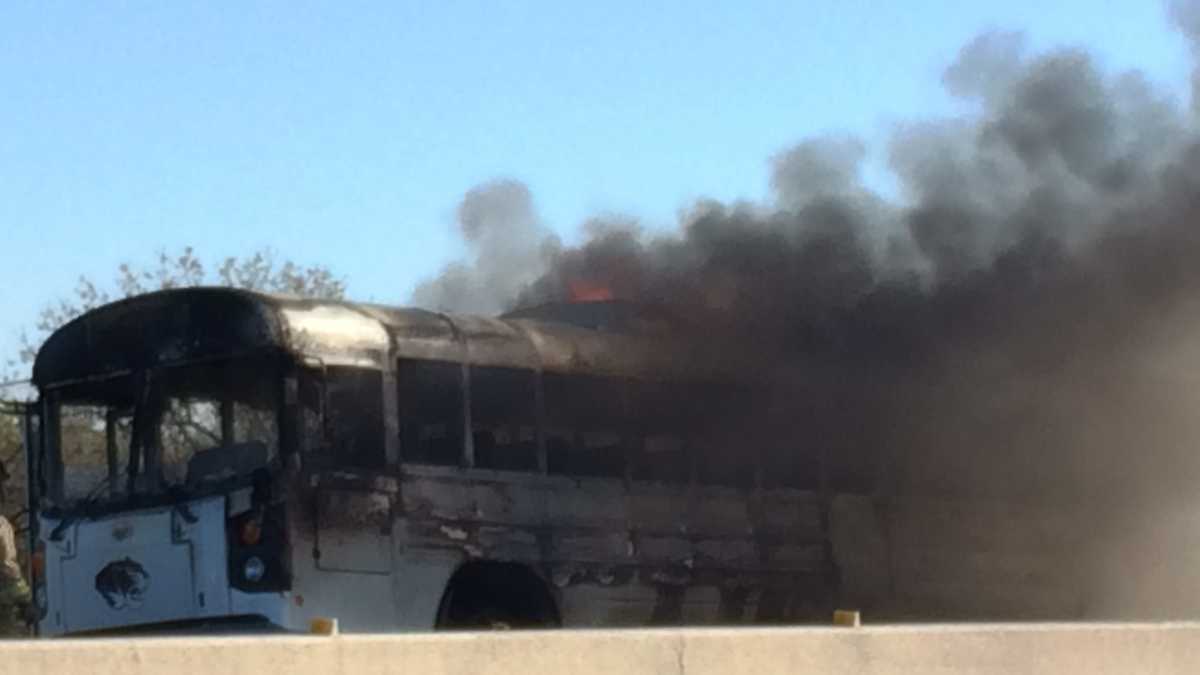 Bus transporting children catches fire on I-44