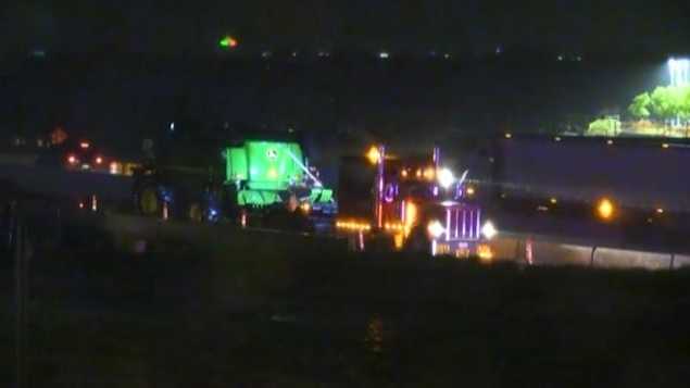 Stuck semi truck causes closure on Highway 9 at I-35 in Norman