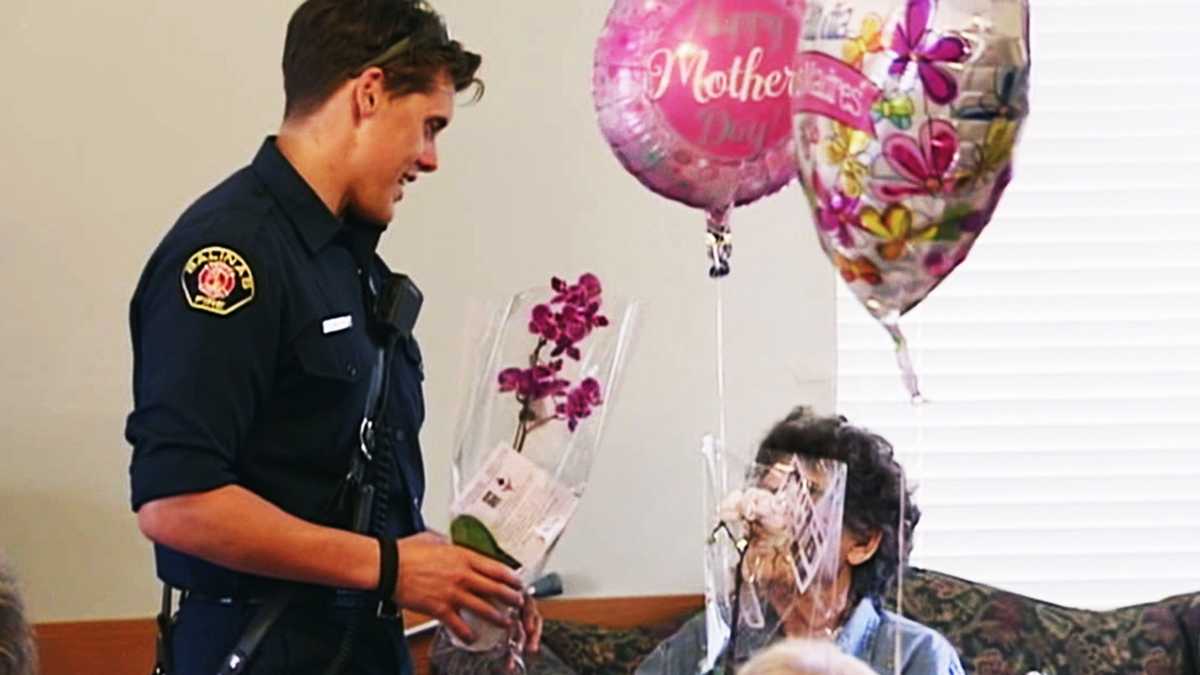 Salinas firefighters deliver flowers to senior moms