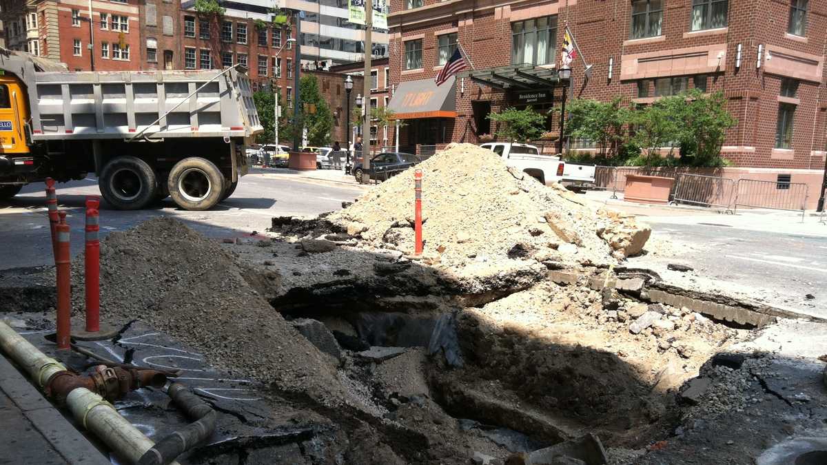 In photos: Water main breaks in downtown Baltimore