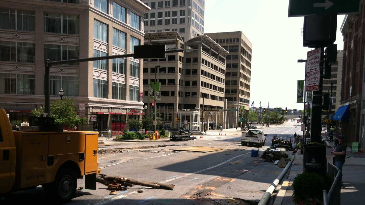 In photos: Water main breaks in downtown Baltimore