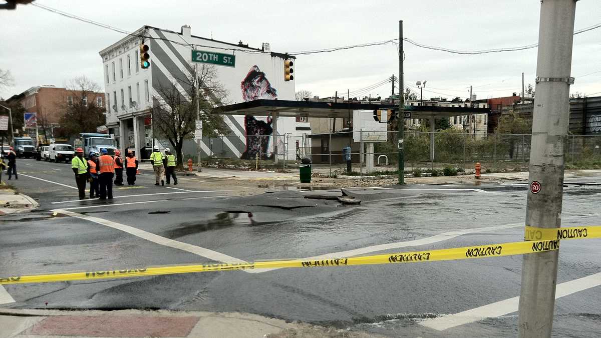 Images: 60-inch water main breaks in Baltimore