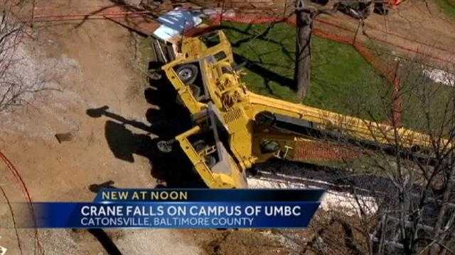 Photos: Crane falls over in UMBC construction area