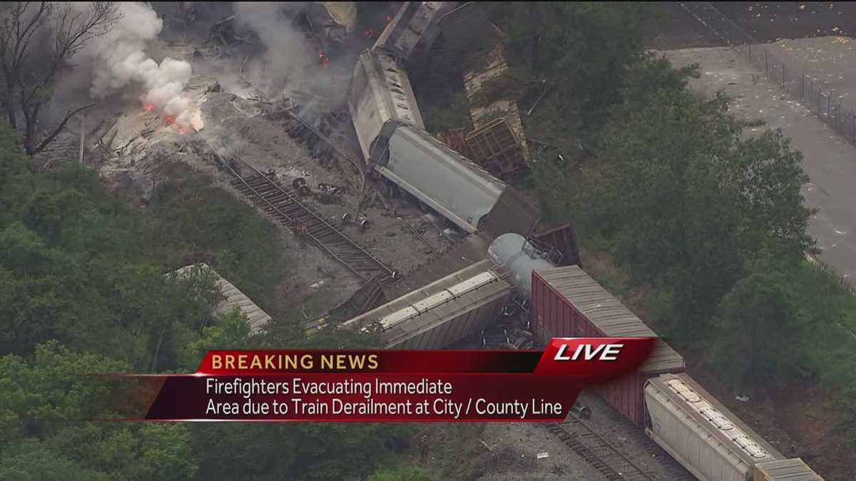 Images: Train derailment, explosion in Baltimore Co.