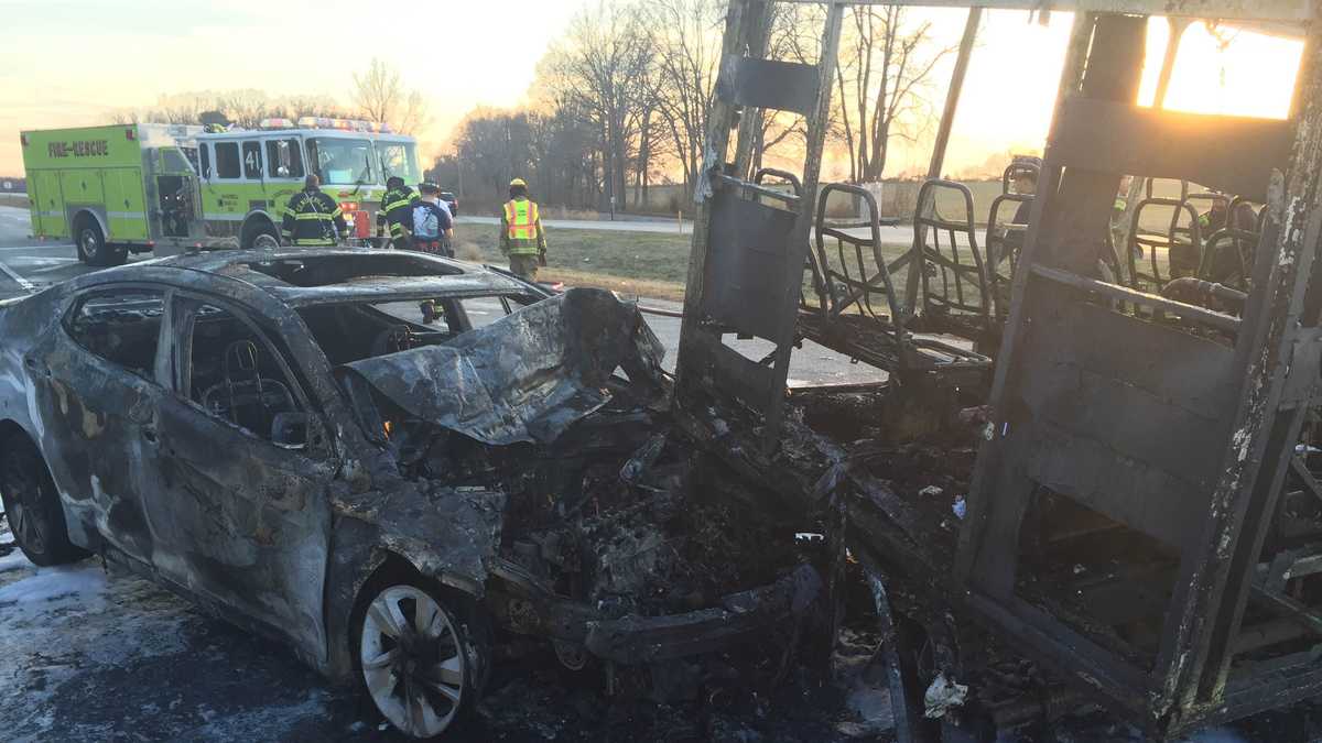 Images: Fiery bus-car crash on Eastern Shore