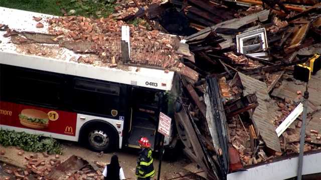 Images: MTA bus hits west Baltimore building