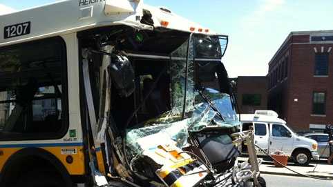 15 hurt when MBTA bus crashes into truck