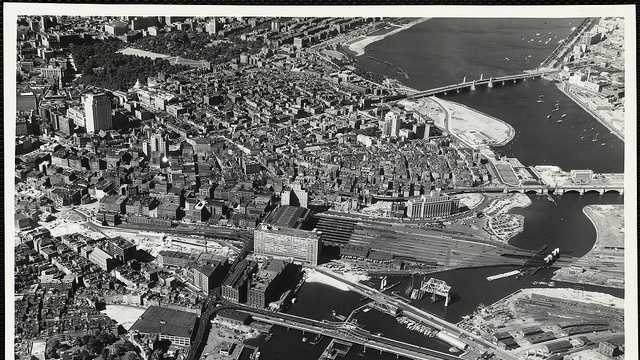 Boston from air: compare 1920s with 2013