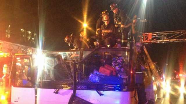 Photos: Dozens touring Harvard injured when bus hits bridge