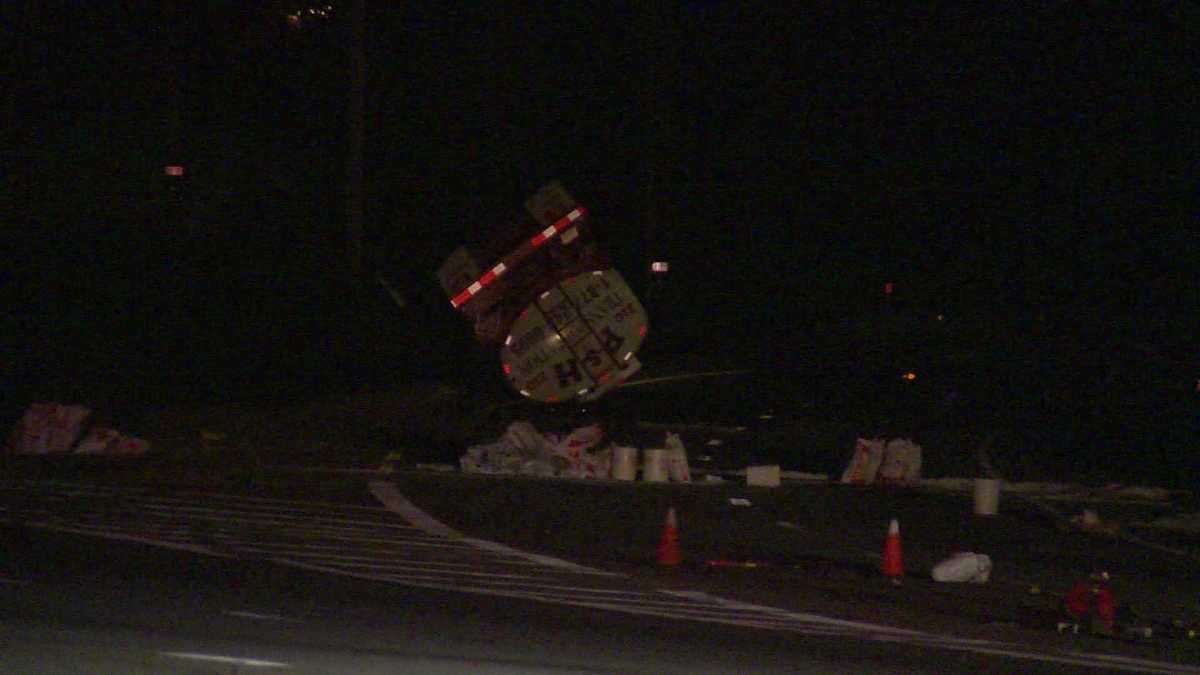 Photos: Overnight tanker crash creates mess for drivers