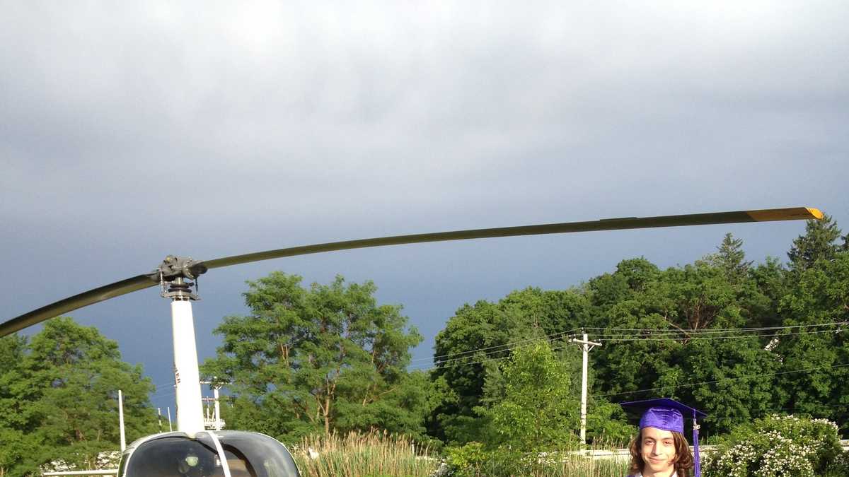 Grand exit: Graduating senior leaves in helicopter
