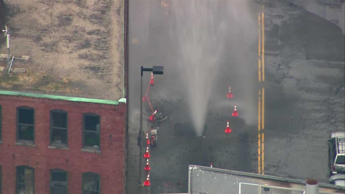 Photos show geyser of water from pipe break