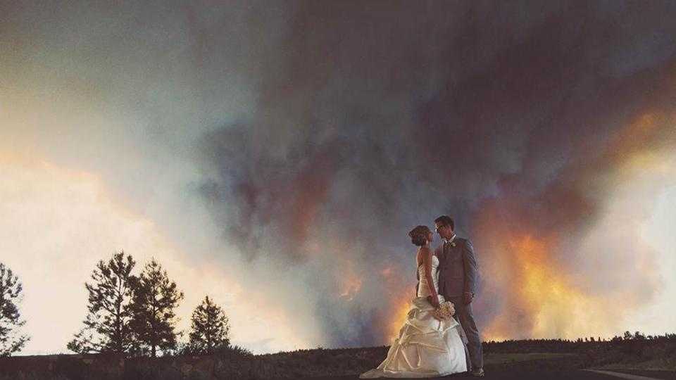 Wildfire sparks amazing wedding photo