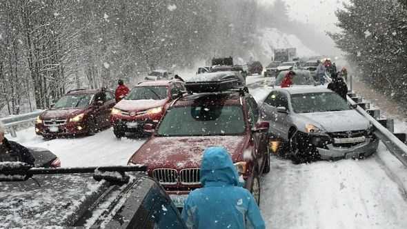 Photos: Snow squall causes massive pile-up