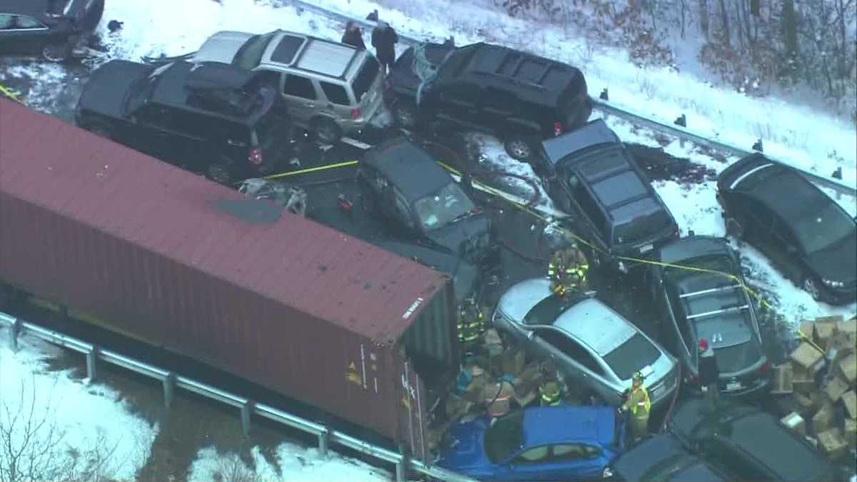 Photos: Snow squall causes massive pile-up