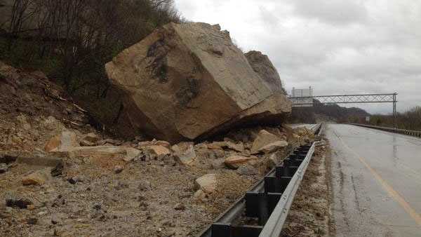 Massive rock falls on highway