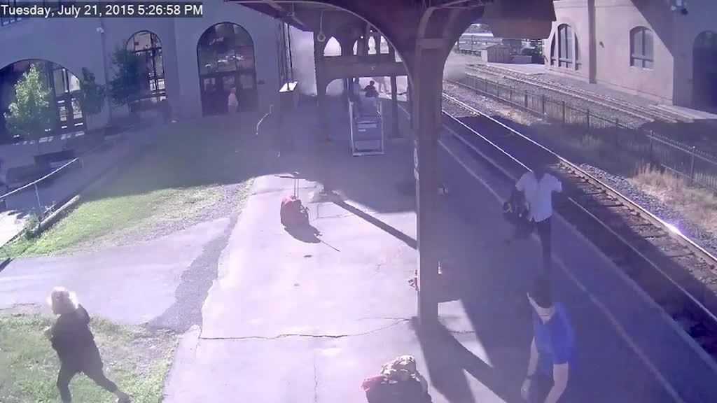 Video shows runaway rail car smashing into train station