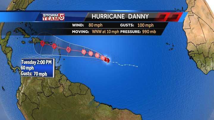 Hurricane Danny expected to lose its punch by the weekend